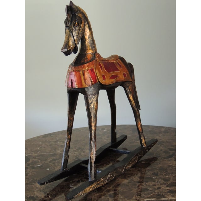 Vintage 1940s French Hand Carved Wooden Rocking Horse | Chairish