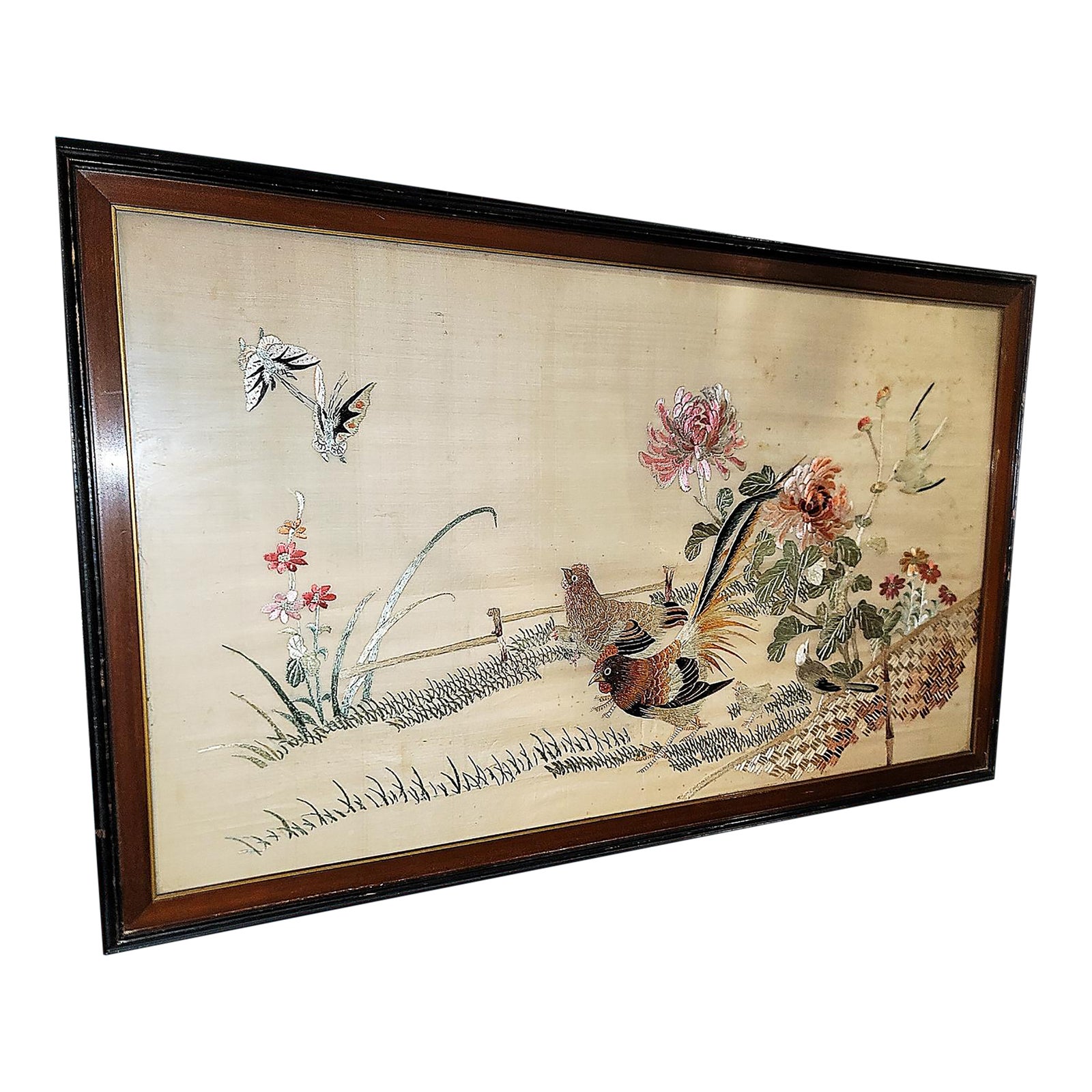 1950s Chinese Silk Embroidery in Frame | Chairish