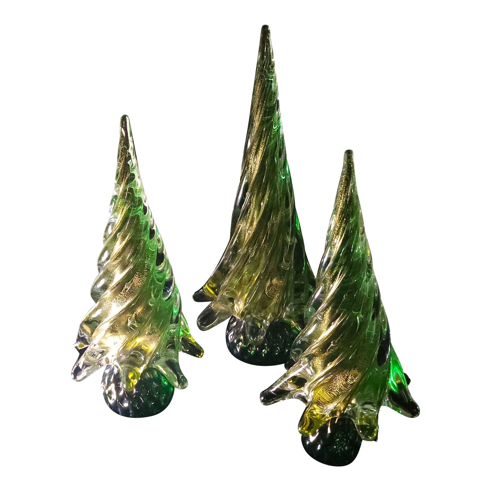 Late 20th Century Murano Style Hand Blown Gold Aventurine Swirl ...