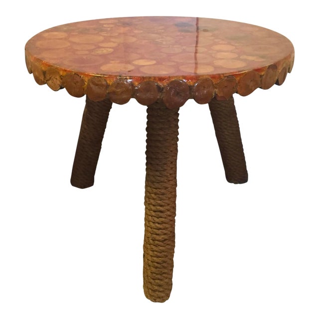 Round Rope Covered Leg Wood Side Table | Chairish
