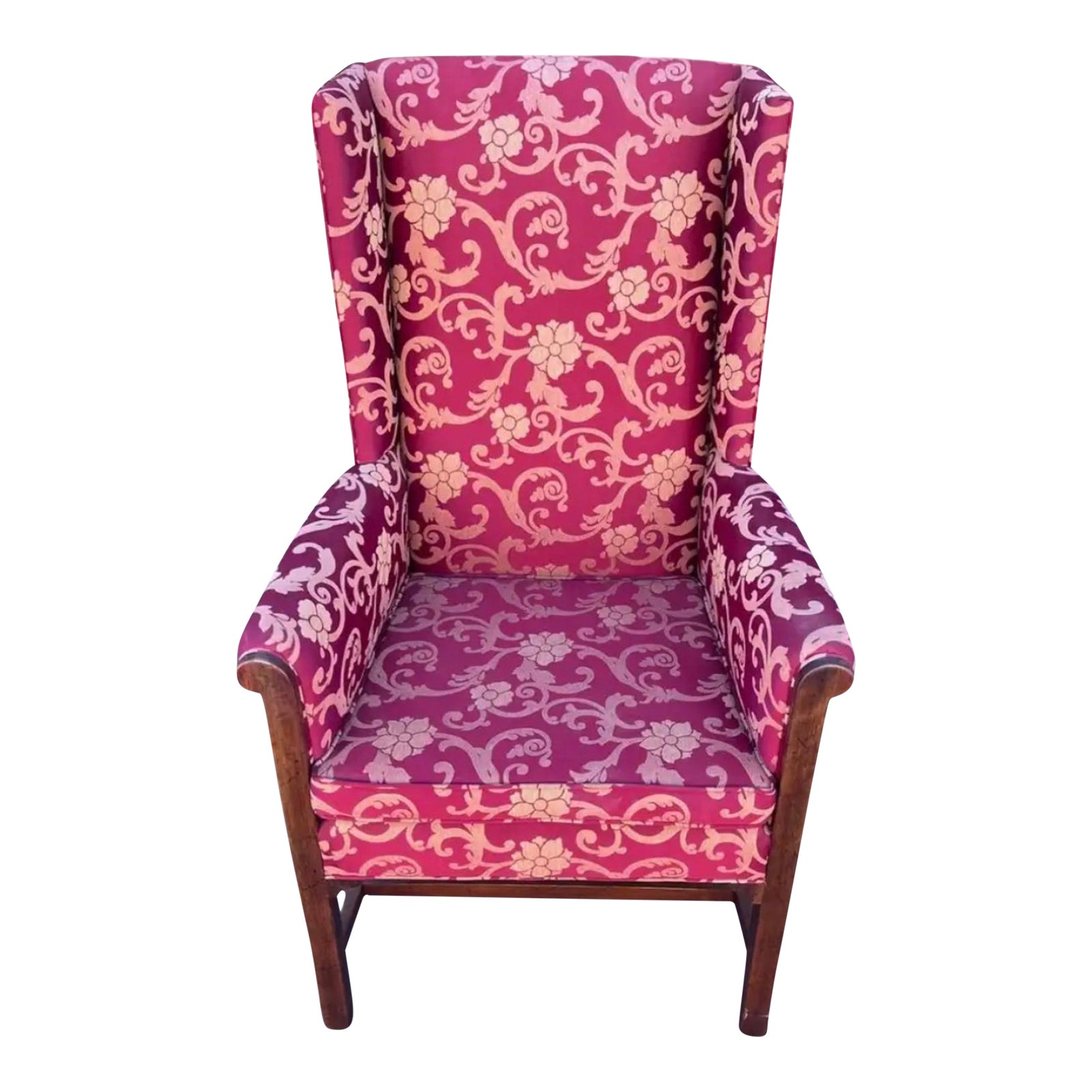 Mid 20th Century Mahogany Wingback Fireside Armchair in Brocade ...