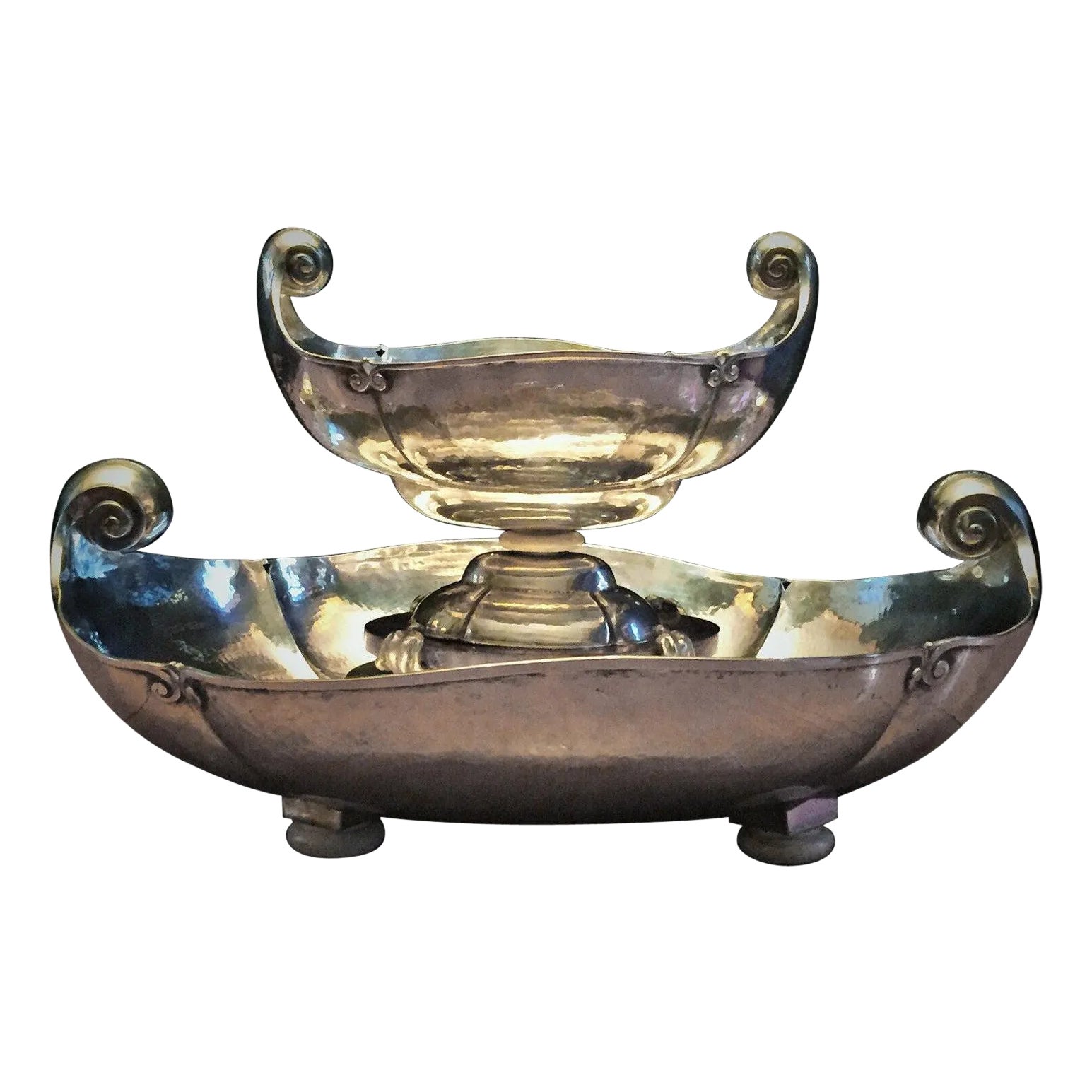 Alessandro Calderoni, Italian Novecento Double-Tier Silver Centerpiece ...