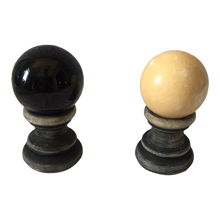 1960s Mid-Century Modern Marble Balls Mounted on Pickled Wooden Bases ...
