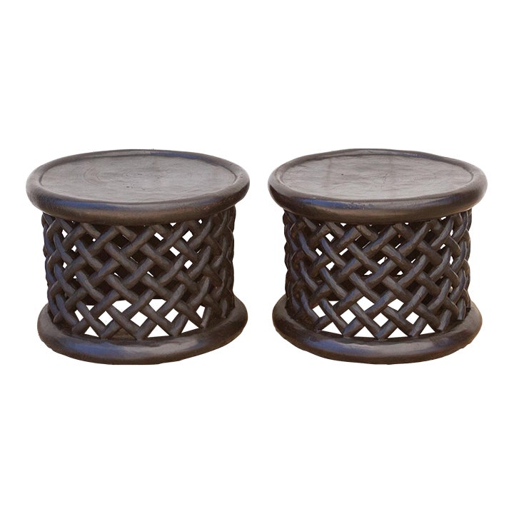 Rustic Carved African Bamileke Side Tables | Chairish