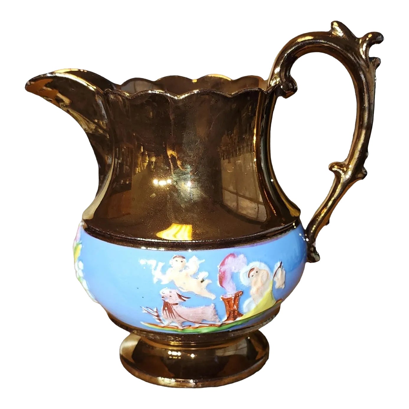 1860s English Copper Lustreware Pitcher With Enamelled Banding | Chairish