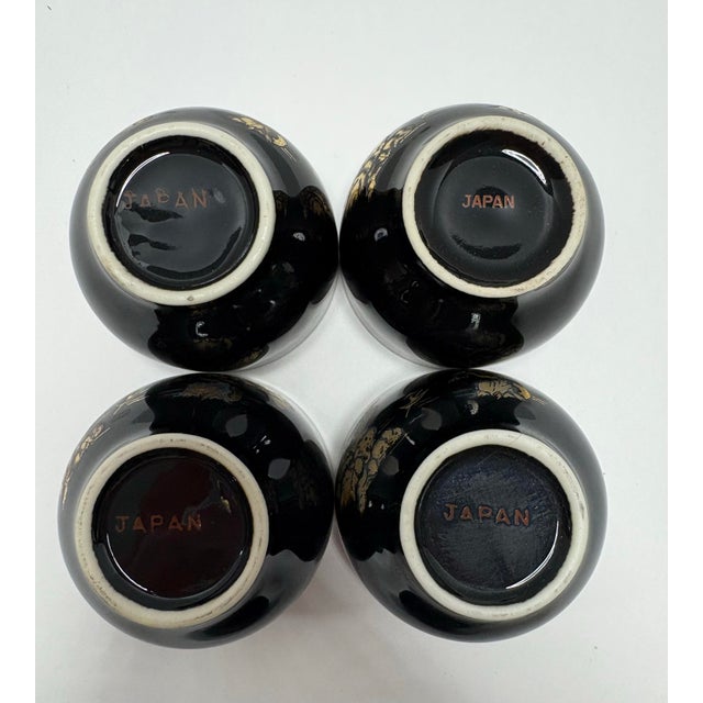 Vintage Japanese Black & Gold Tea Set | Teapot W Bamboo Handle + 4 Cups ...