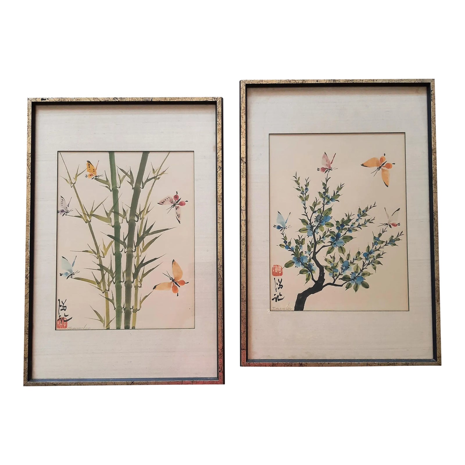 Vintage Pair Famed Johnson Lee Signed Watercolor | Chairish