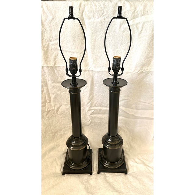 Restoration Hardware Bronzed Column Style Table Lamp-A Pair | Chairish
