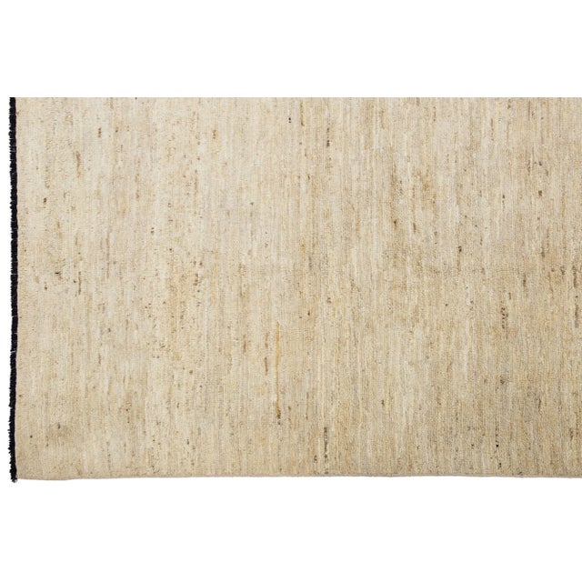 Room Size Modern Gabbeh Style Beige Wool Rug With Solid Motif | Chairish