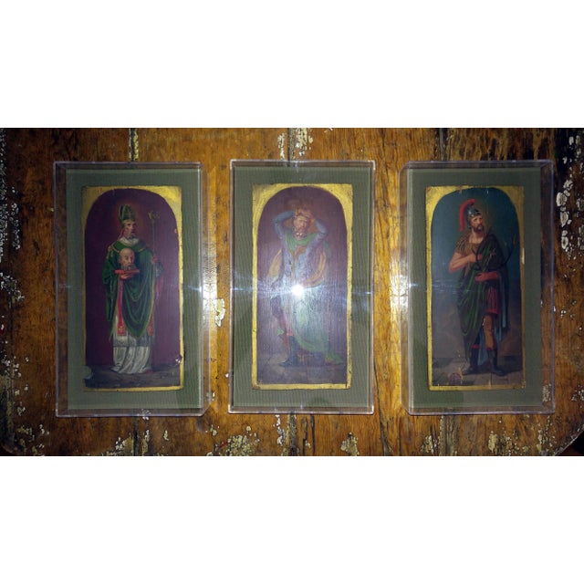 Antique Russia Triptych Framed in Lucite With Linen Background. | Chairish