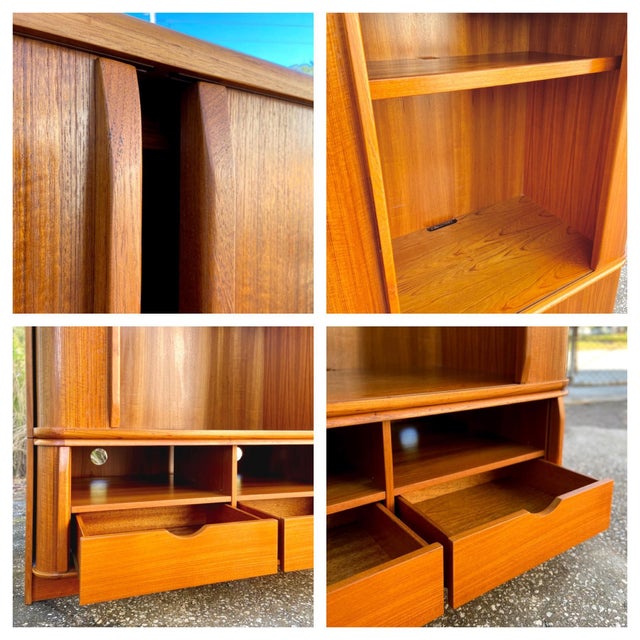 Danish Modern Teak Tambour Highboy Storage Cabinet | in the Style of Hp ...