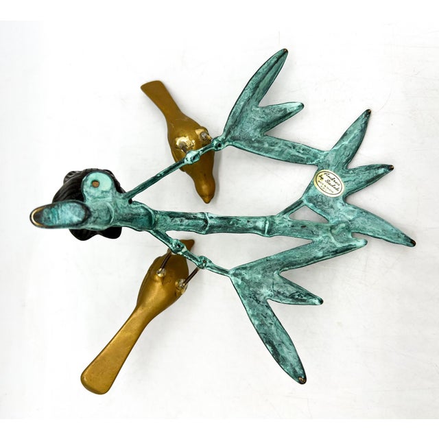 Vintage Verdigris Brass Birds on Bamboo Figurine and Flower Frog by ...