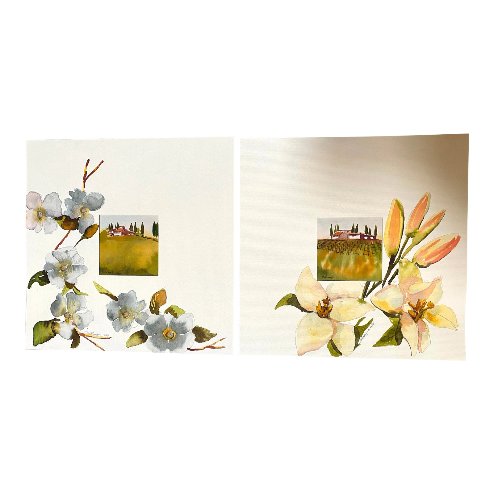 Tuscan Watercolors - A Pair | Chairish