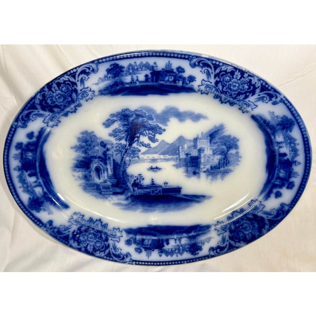 Antique W H Grindley & Co Flow Blue Platter in the Lake Scene Shanghai ...