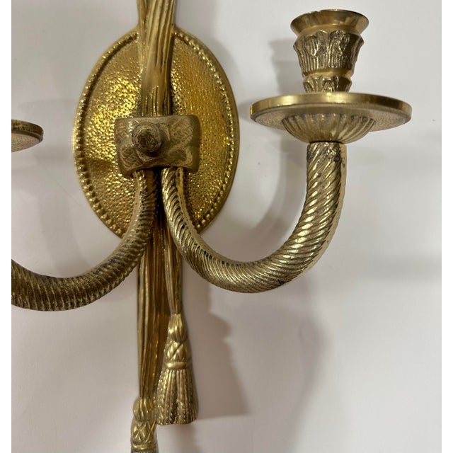 Mid 20th Century Solid Brass Rope & Tassel Wall Sconces for Candles- a ...