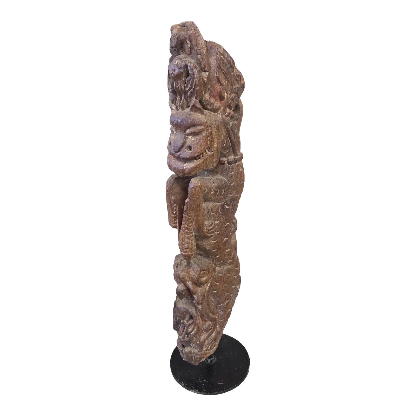 Antique Indian Hand Carved Naga Architectural Remnant on a Custom Metal ...