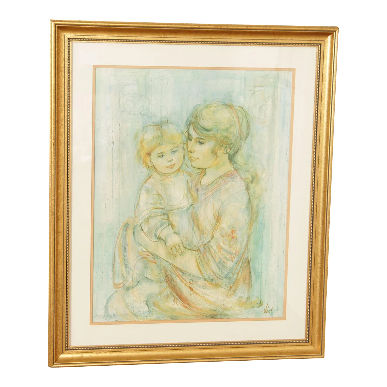 Edna Hibel Impressionist Style 'Beatrice and Baby' Lithograph | Chairish