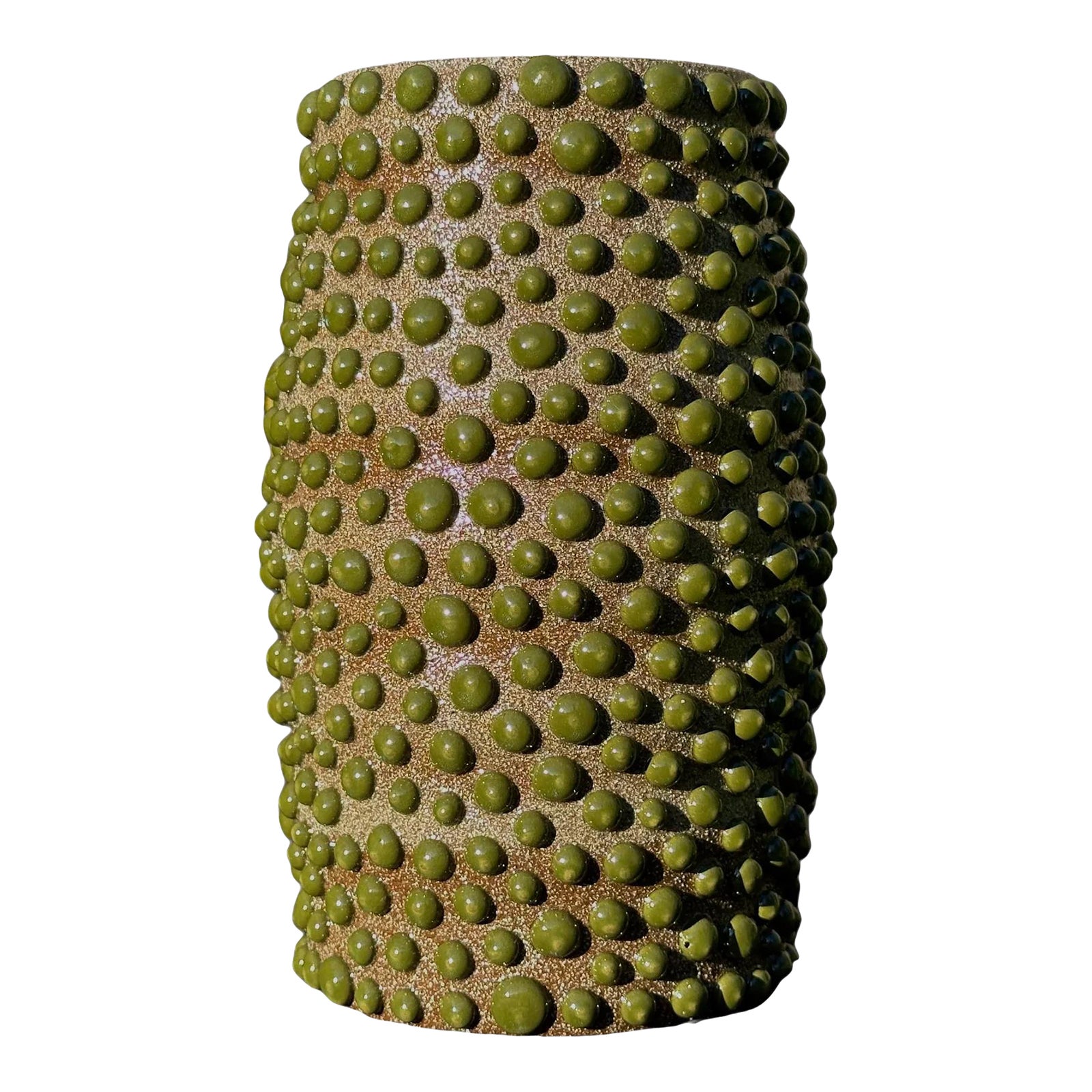 Brown Clay Amoeba Matte Glazed Vase With Shiny Jade Dots | Chairish