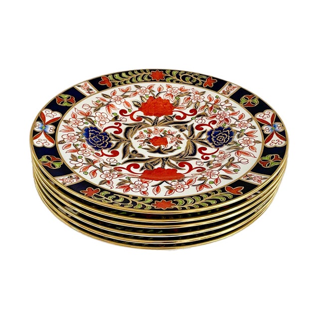 Antique 'Royal Crown Derby' Imari Dinner Plates - Set of Five | Chairish