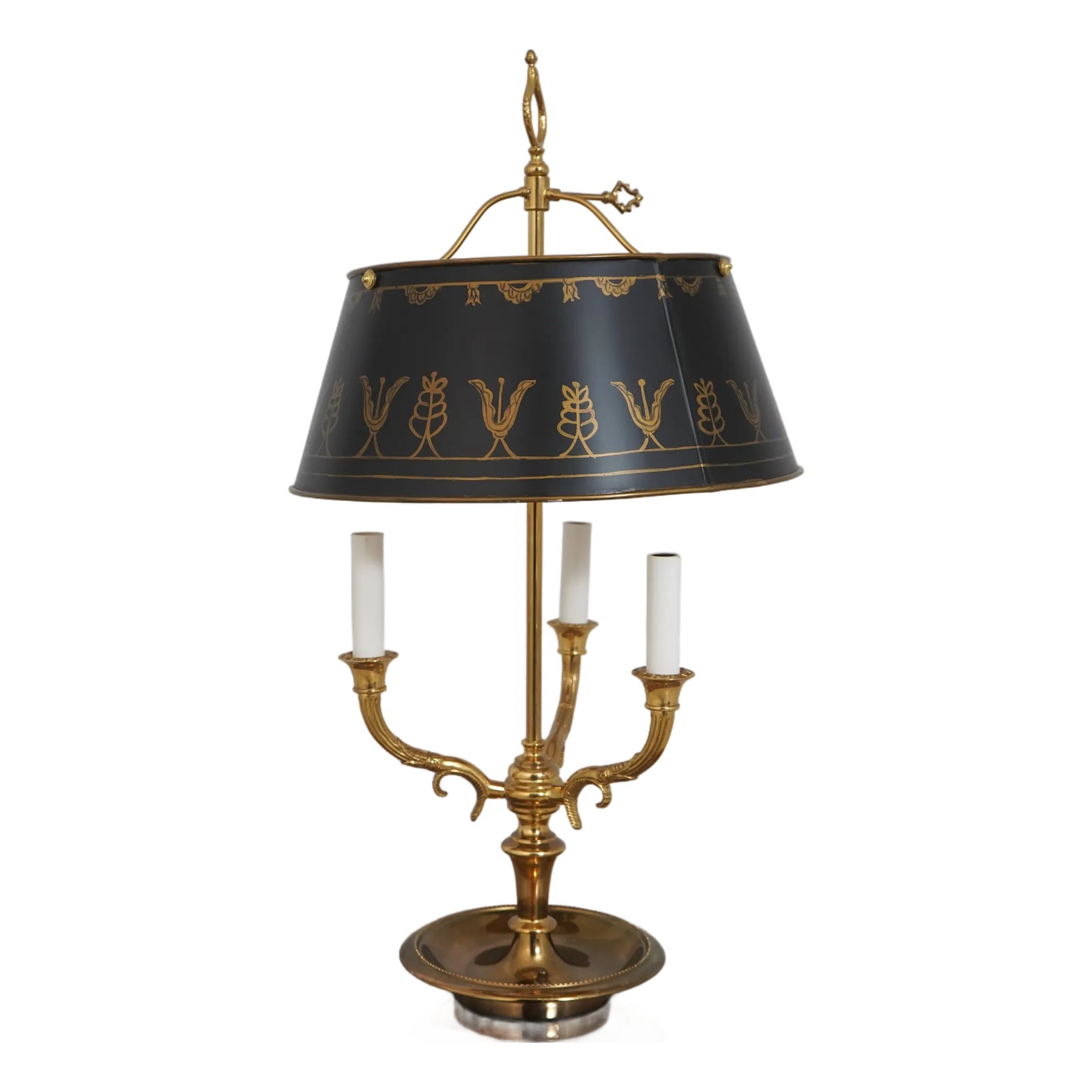 French Style Tole Shade Brass Bouillottee Table Lamp | Chairish
