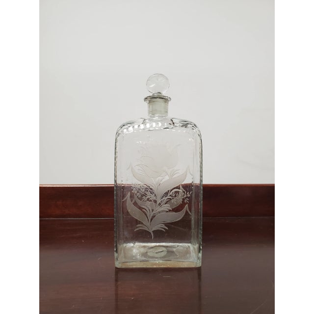 Mid 18th Century Stiegel Glass Stoppered Bottle With Etched Floral ...