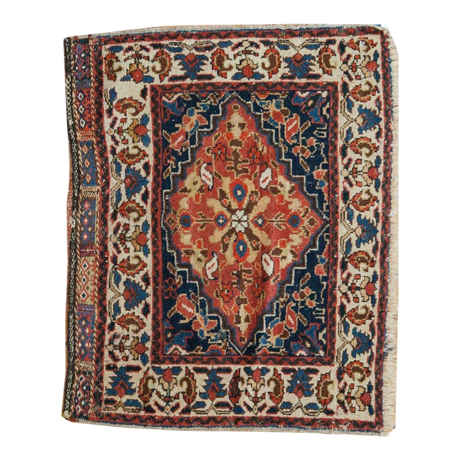 Antique West Persian Square Bag Face Rug Mat | Chairish