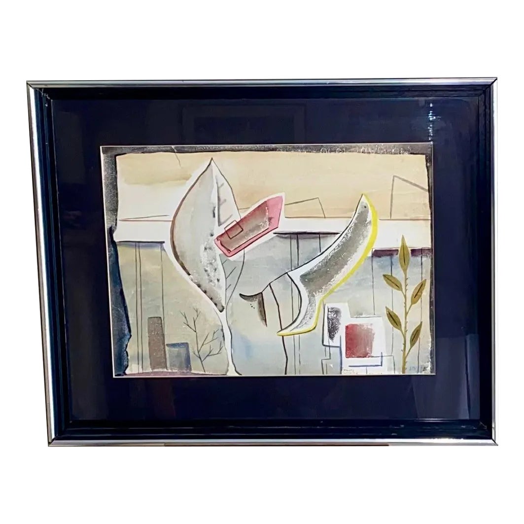 Jane Downs Carter Listed Artist 1950s Abstract Watercolor “Plants ...