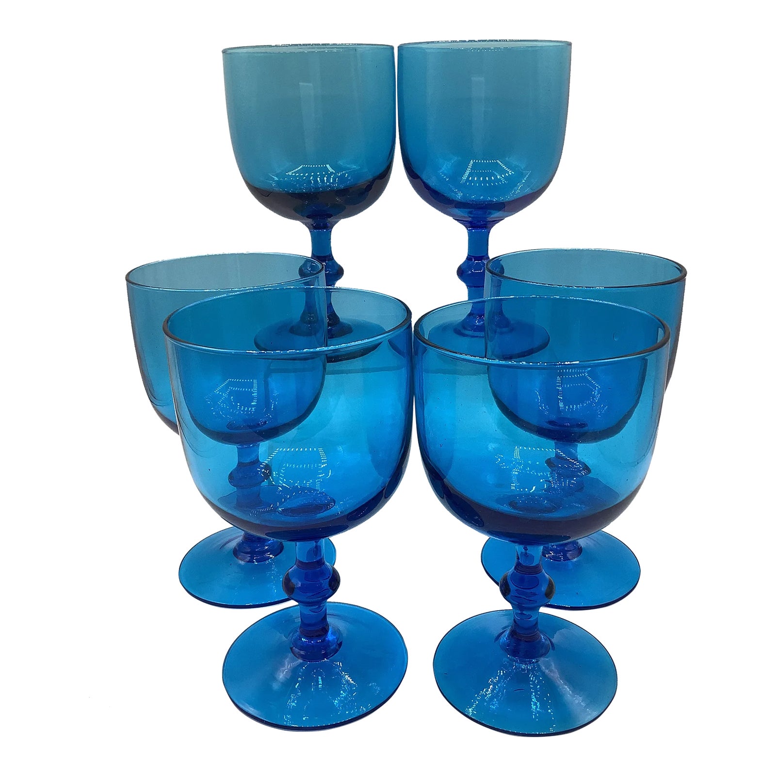 Vintage Carlo Moretti Italy Blue Clear Glass Wine Glasses Goblets - Set ...