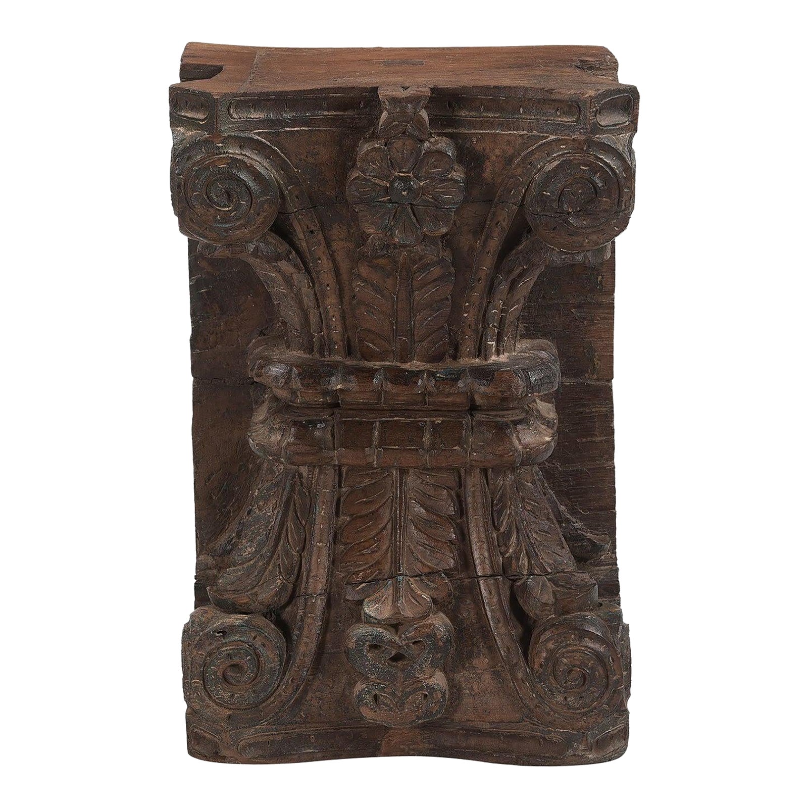 1990s Country Rustic Ranch Solid Carved Wooden Column Base Pedestal ...