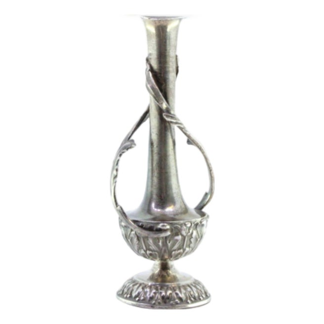 Small Silver Vase with Raised Applications | Chairish