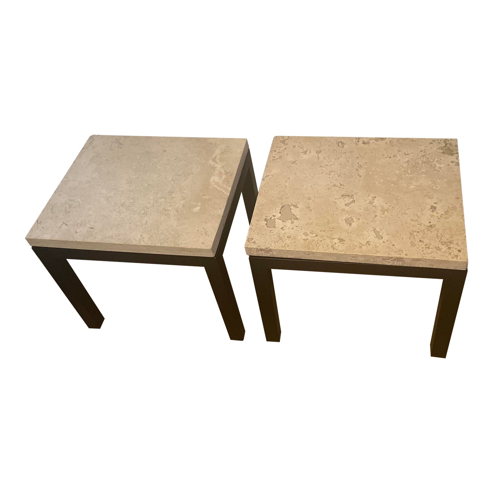 Crate and Barrel Parsons Travertine + Steel Top End Tables - a Pair ...