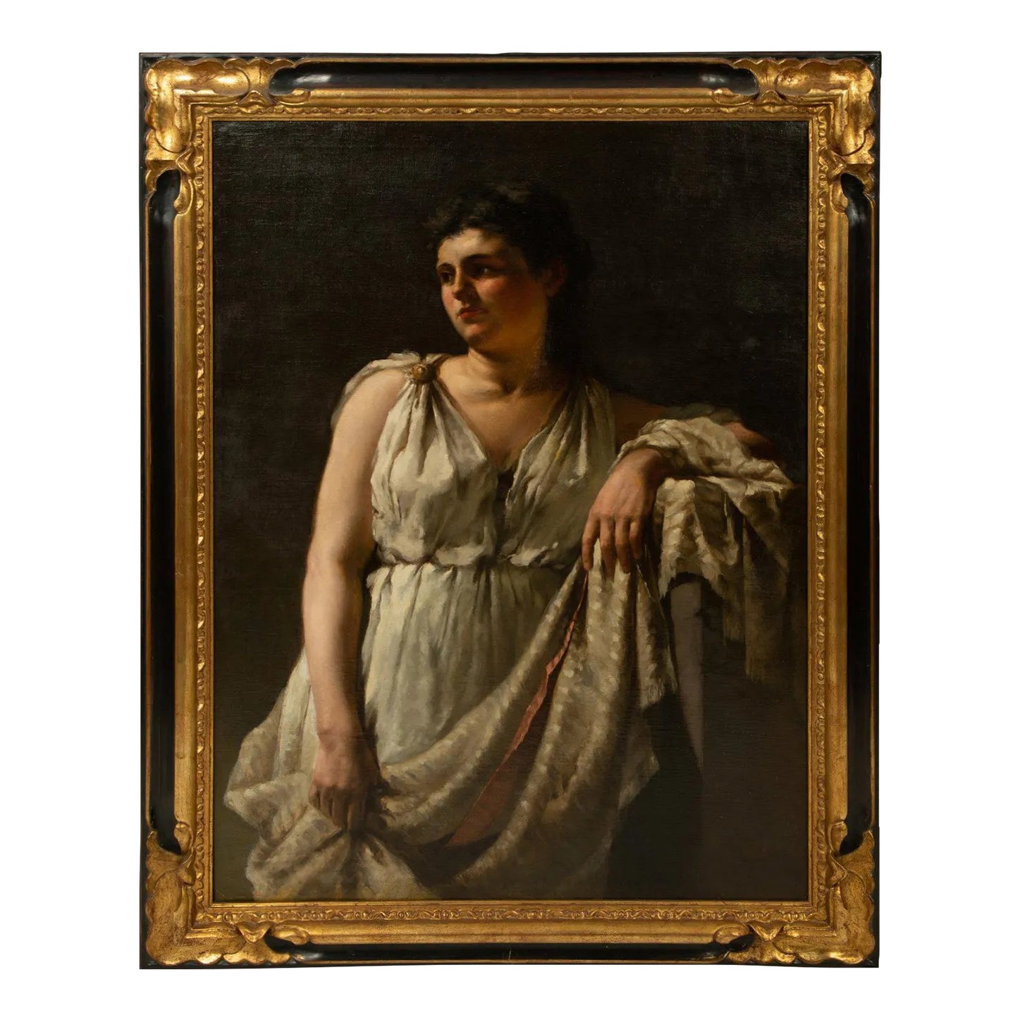 Antique Oil Painting Portrait of Lady in Neoclassical Dress | Chairish