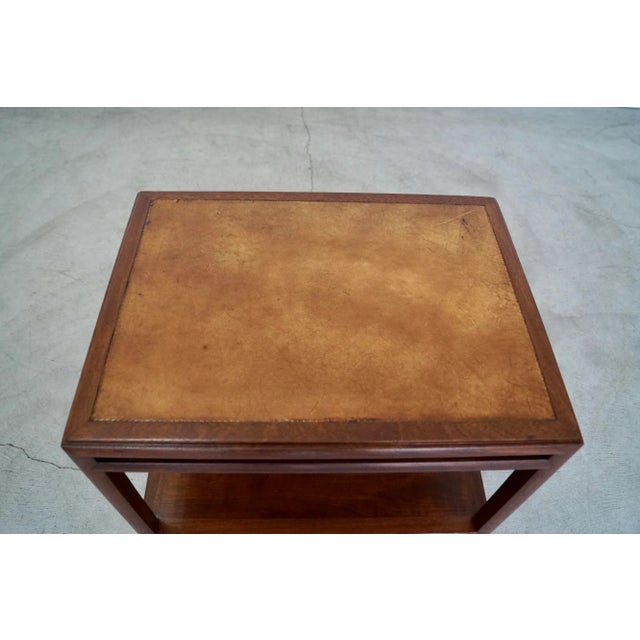 Mid-Century Modern Leather Top Side Table | Chairish
