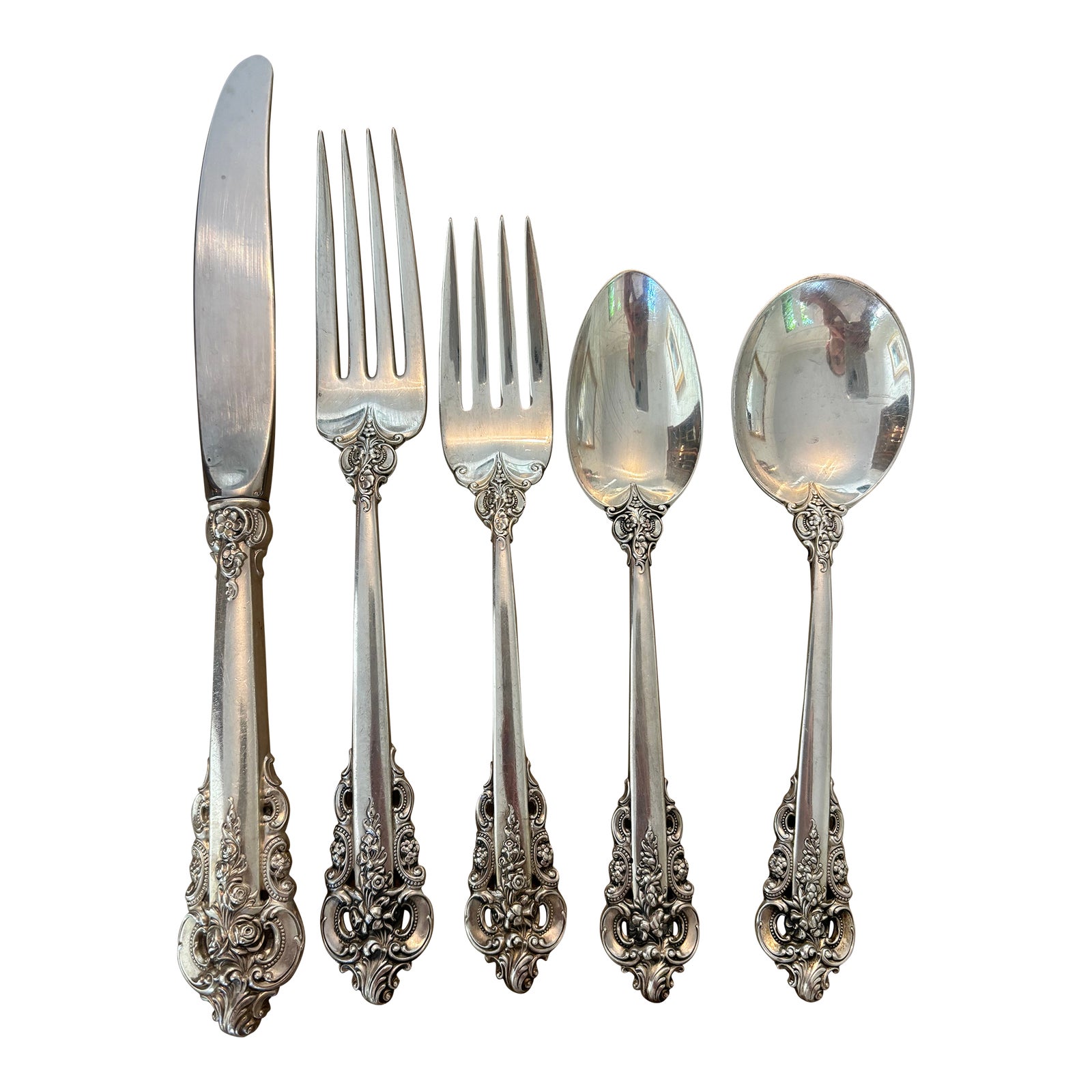 Wallace Sterling Grande Baroque 5 Piece Flatware Set | Chairish