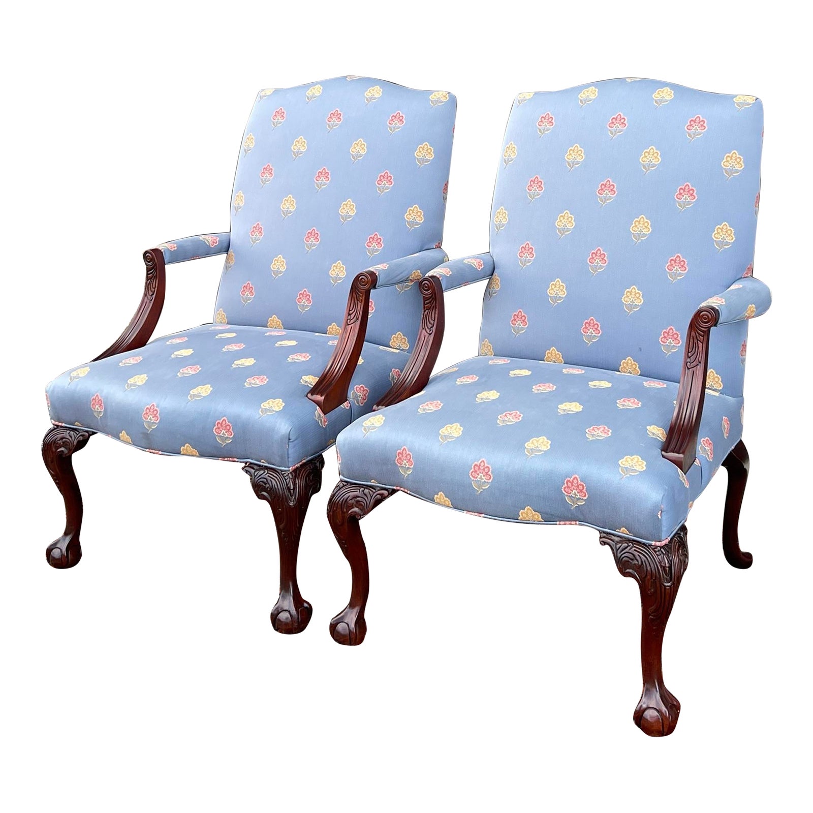 2000s C. R. Laine Chippendale Ball & Claw Foot Mahogany Library Chairs - a Pair | Chairish