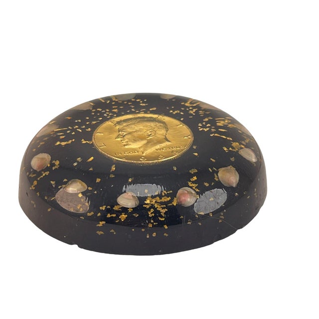 Lucite Paper Weight, 1966 Gold Plated, Kennedy Half Dollar | Chairish