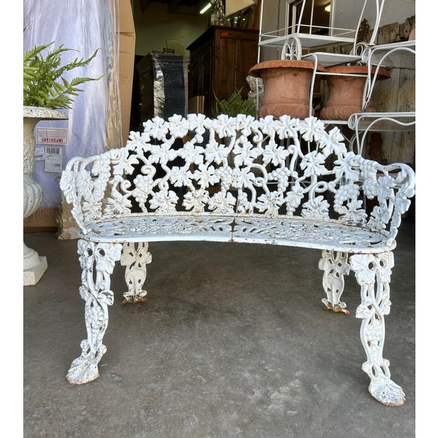 Mid 20th Century White Grapevine and Leaf Cast Iron Bench Settee | Chairish