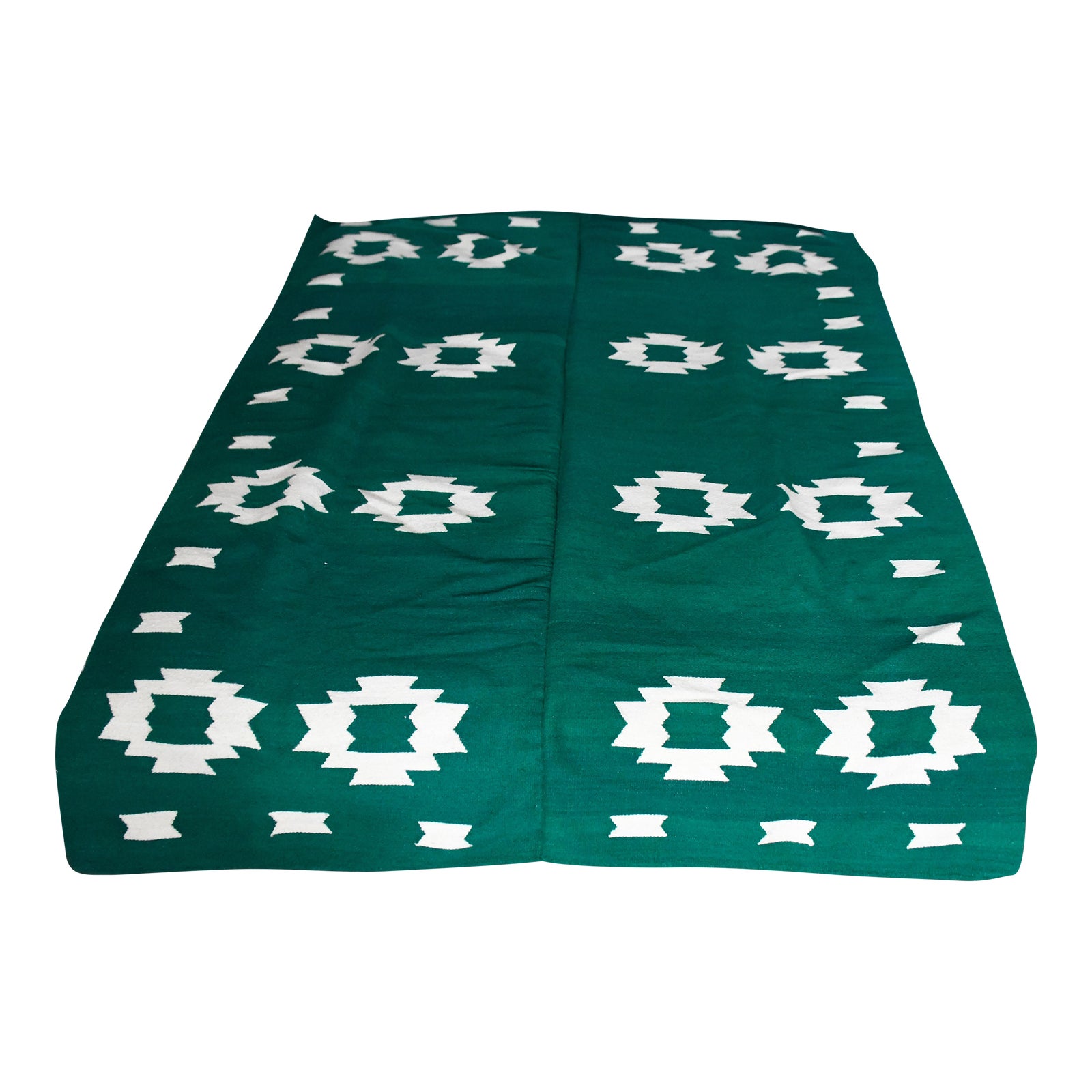 Vintage 1950s Native American Green and White Blanket Bedspread | Chairish