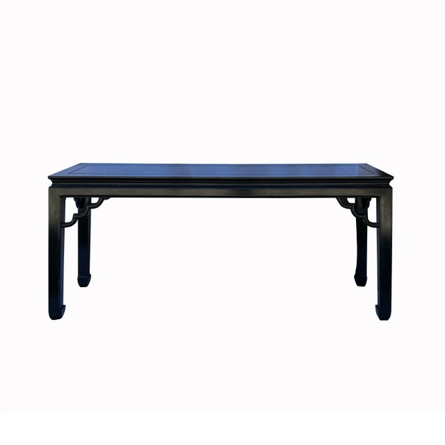 Chinese Vintage Elm Wood Scroll Motif Apron Black Console Altar Table ...