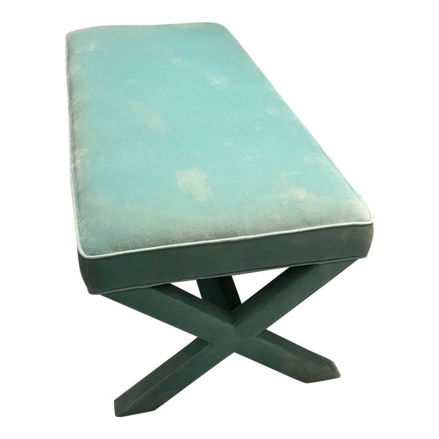 Vintage Jonathan Adler Double X-Bench/Stool in Teal Velvet | Chairish