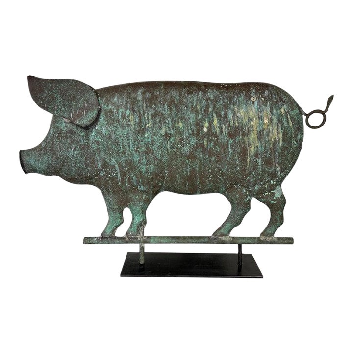 Copper Pig Weathervane Mounted on Metal Base C. 1950 | Chairish