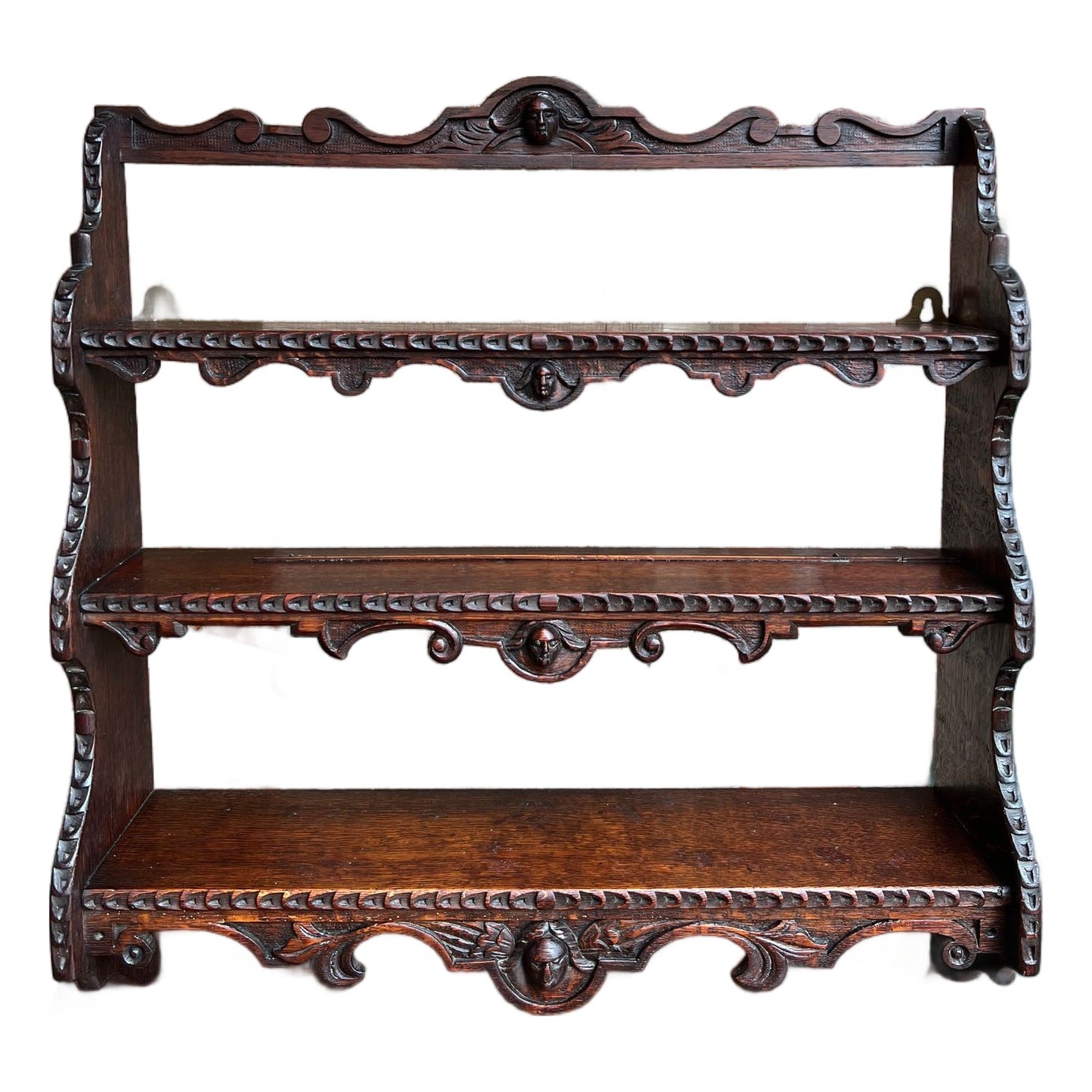 Antique English Gothic Revival Wall Shelf Carved Oak Hanging Display ...