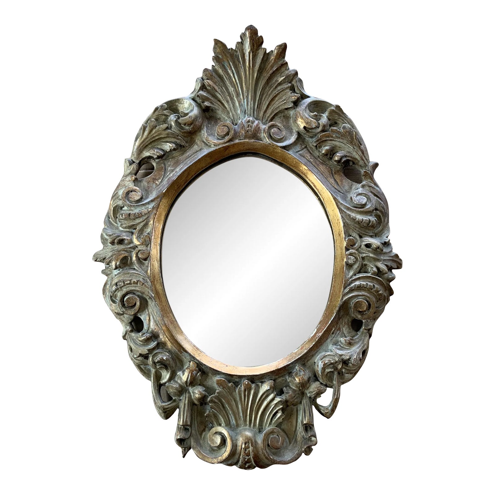 Mid 20th Century Carved Italian Rococo Style Oval Gilt Mirror | Chairish
