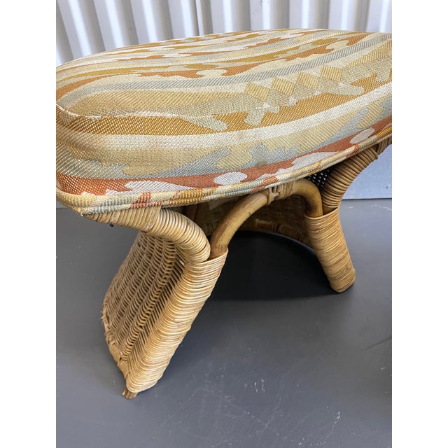 1970s Vintage Upholstered Rattan Ottomans/Stools- a Pair | Chairish