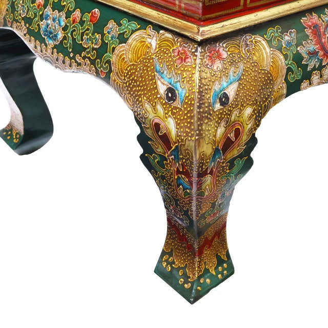 Tibetan Coffee Table With Elephant Painted Legs | Chairish