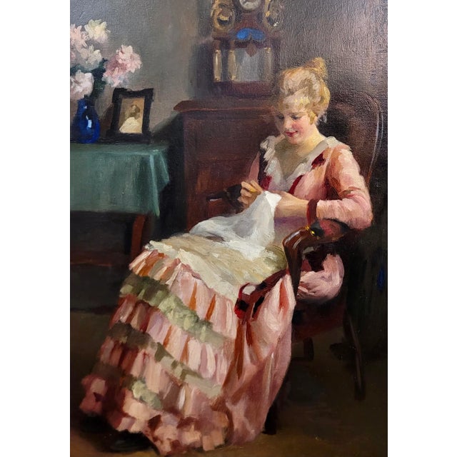 Emil Pap-Woman Sawing by the Window in an Elegant Home Interior-Oil ...