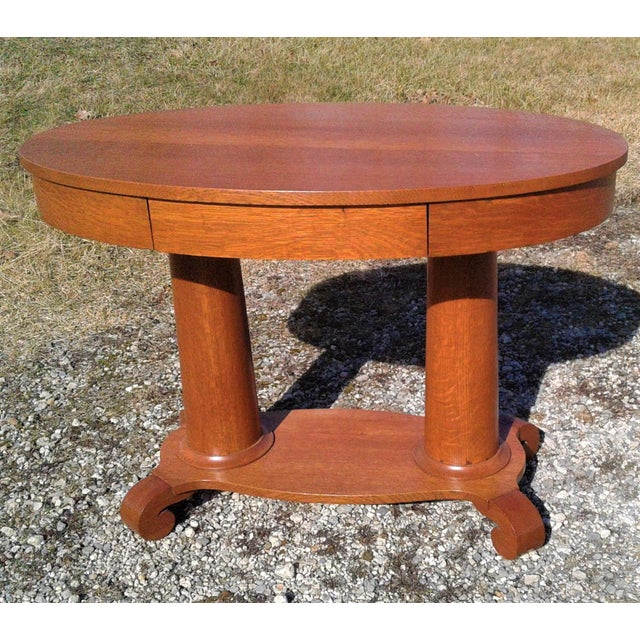 Antique Quarter Sawn Solid Oak Oval Top Library Table 1920s Era | Chairish