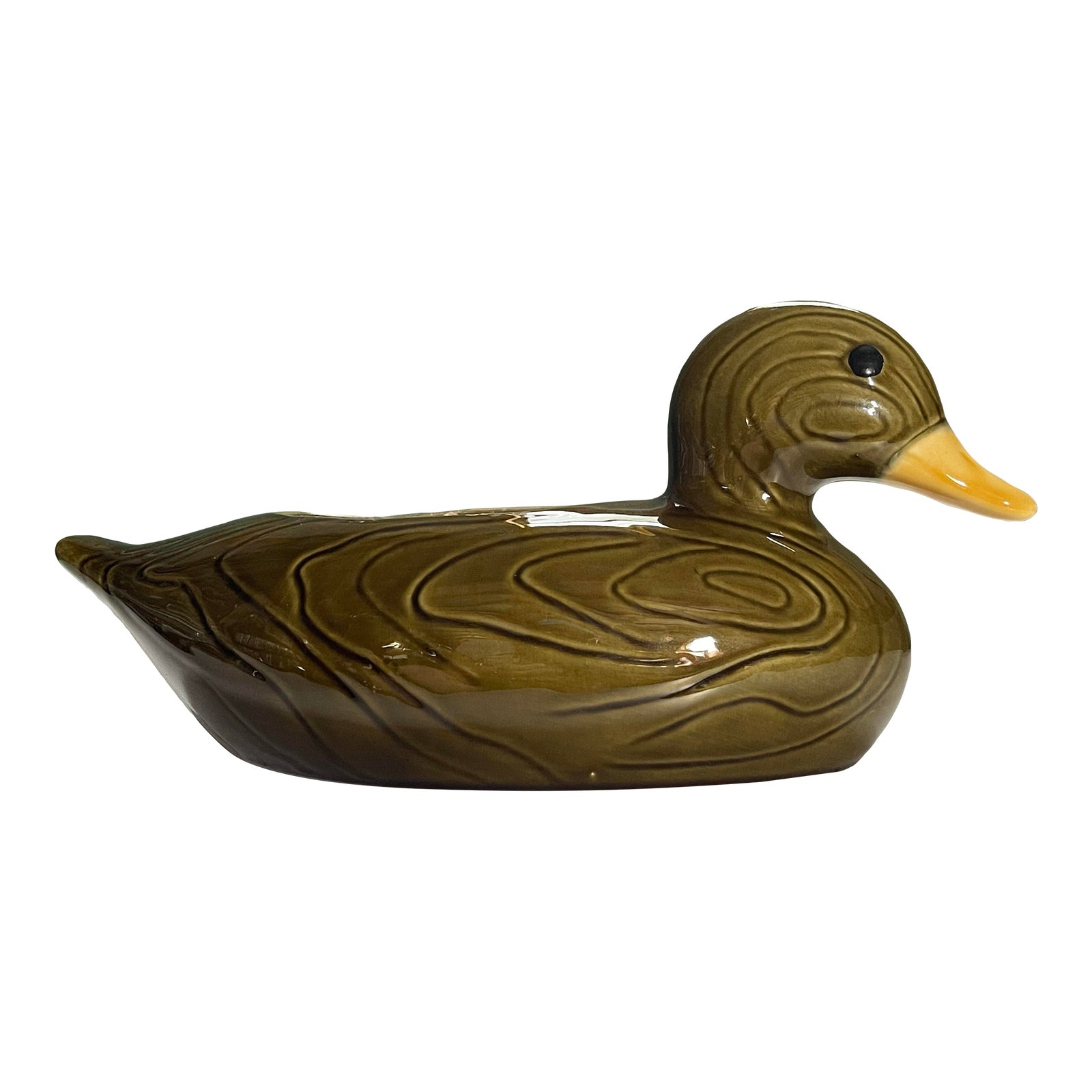 Vintage Green Ceramic Duck Planter | Chairish