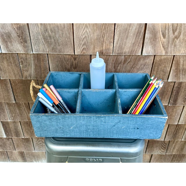 Vintage Style Painted Blue Box With Six Sections and Rope Handles ...