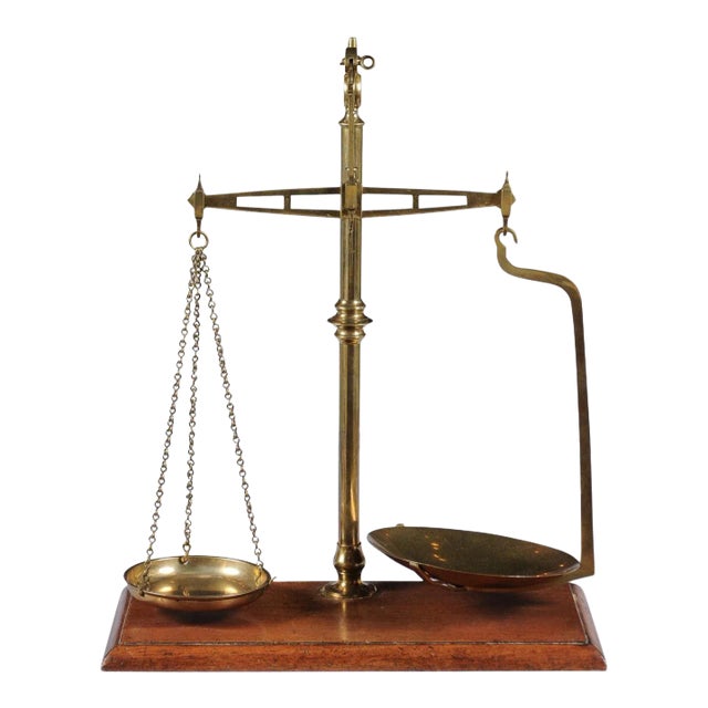 French 19th Century Freestanding Brass Tea Scale Mounted on Wooden Base ...
